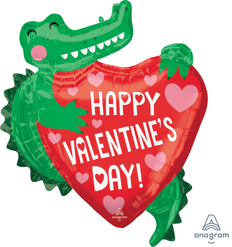 27" SuperShape Happy Valentine's Day Gator Foil Balloon | Bargain ...