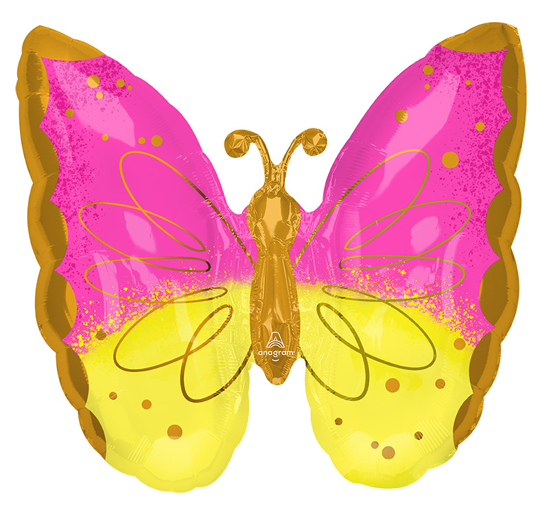 25" SuperShape Pink & Yellow Butterfly Foil Balloon | Bargain Balloons ...